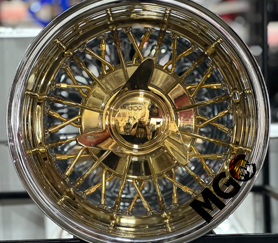 Luxor 13x7 - 36 center gold wire wheels reverse – Mi Gente Customs